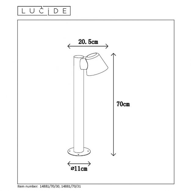 Lucide Dingo LED - tuinpaal - 18 x 70 x 11 cm - 5W dimbare LED incl ...