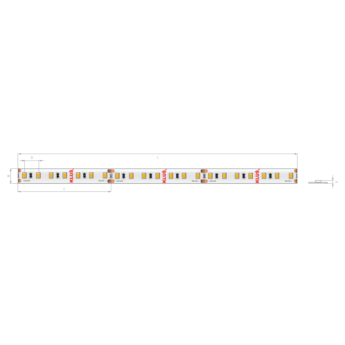 KLUS LED strip - 0,8cm breed, 500cm lengte - 24Vdc - dimbaar - 9,6W LED ...