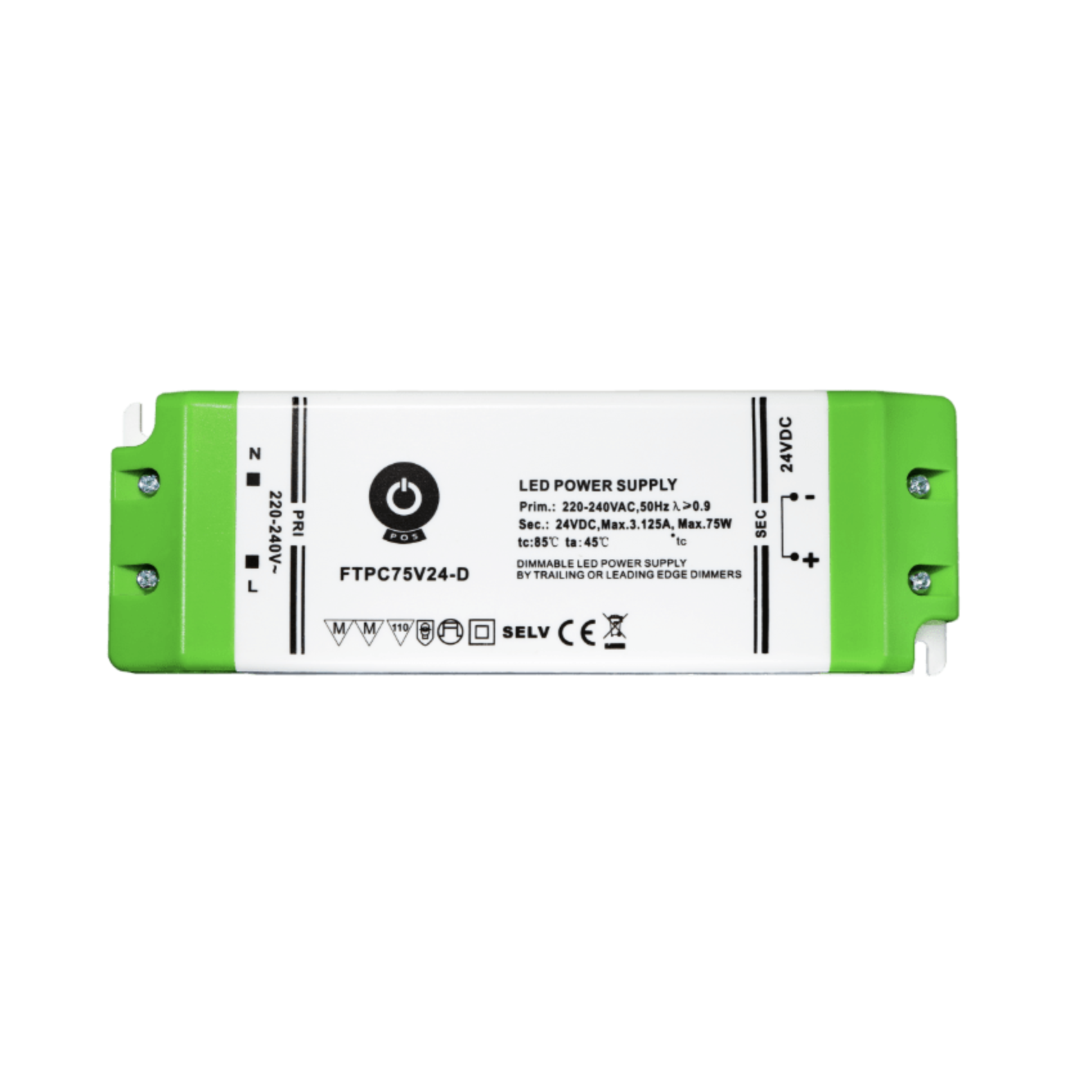 POS dimbare LED driver voor 24Vdc - 24Vdc/230V - 75W | Lichtkoning